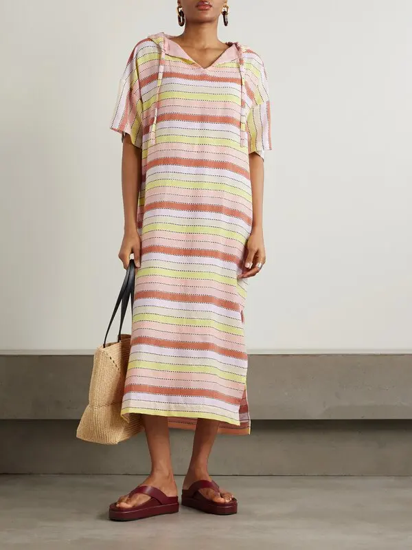 LEMLEM Beritu Hooded Striped Cotton-blend Coverup