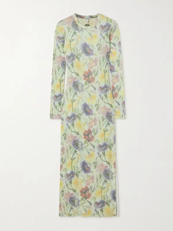 Loewe Floral-print Ribbed Midi Dress - Green