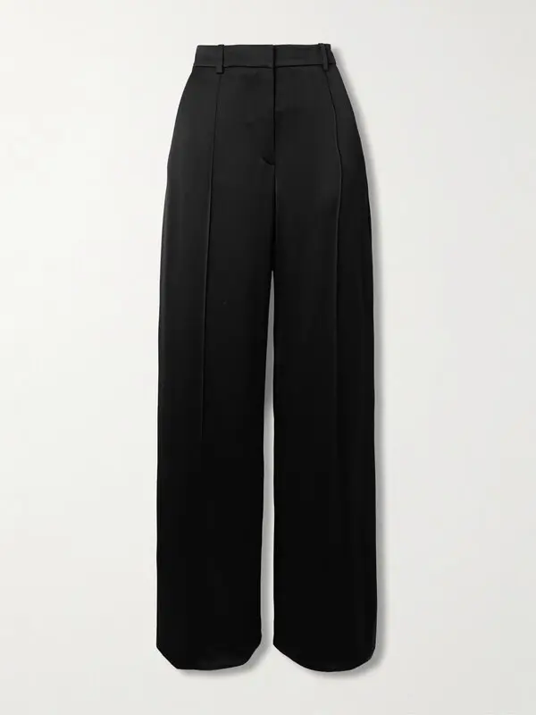 Balmain Pleated Satin Wide-leg Trousers - Black