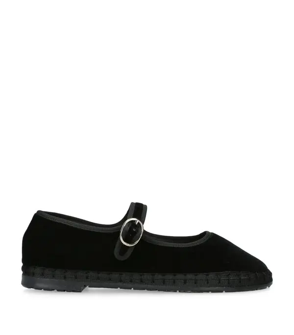 FLABELUS Velvet Antonia Mary Janes - Black