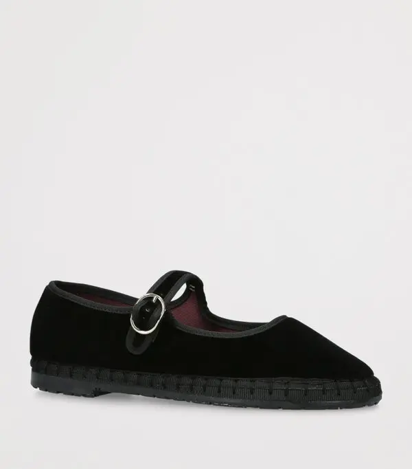 FLABELUS Velvet Antonia Mary Janes - Black