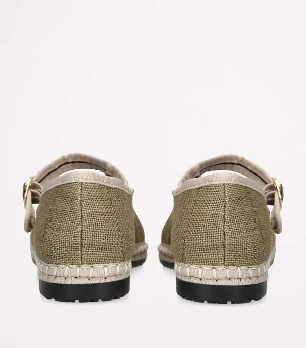 FLABELUS Linen Mary Jane Espadrilles With Piping - Green