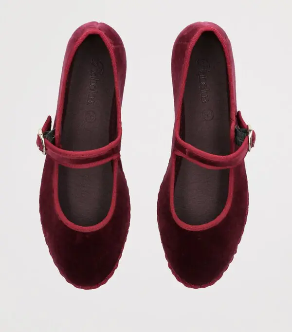 FLABELUS Velvet Lucrecia Mary Janes With Espadrille Soles - Burgundy