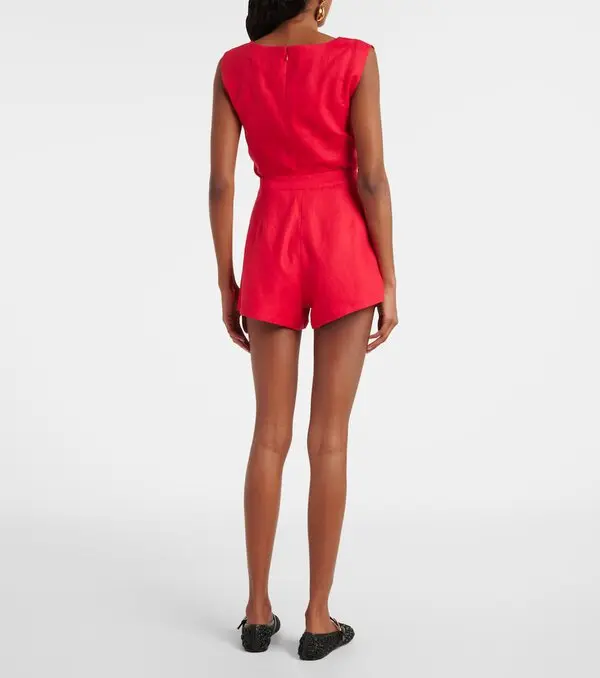 Posse Rosalie High-rise Linen Shorts - Red