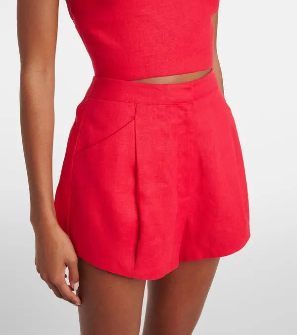 Posse Rosalie High-rise Linen Shorts - Red