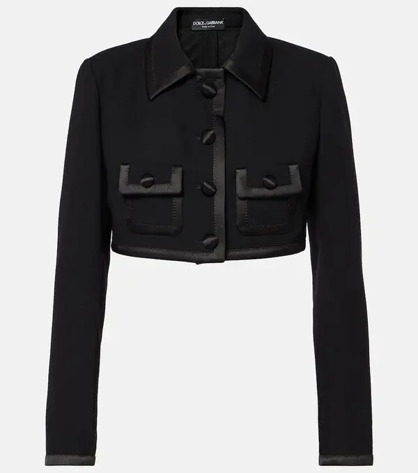 Dolce & Gabbana Cropped Wool And Silk-blend Jacket - Black