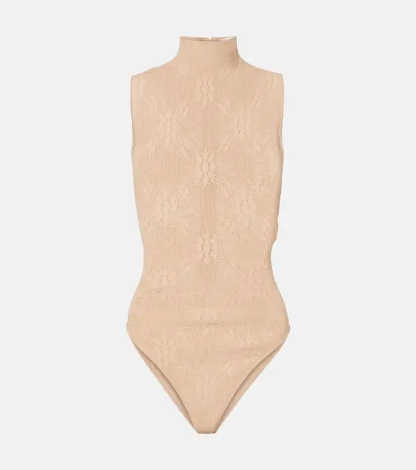 Victoria Beckham Sheer High-neck Lace Bodysuit - Beige