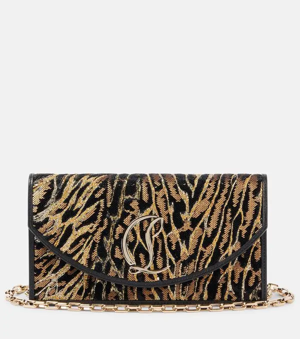 CHRISTIAN LOUBOUTIN Loubi54 Leopard-print Crepe Satin Clutch - Black