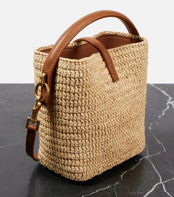 Saint Laurent Le 37 Mini Raffia Bucket Bag - Neutrals