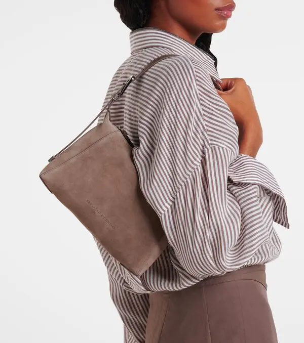 Brunello Cucinelli Duo Small Suede Shoulder Bag - Brown