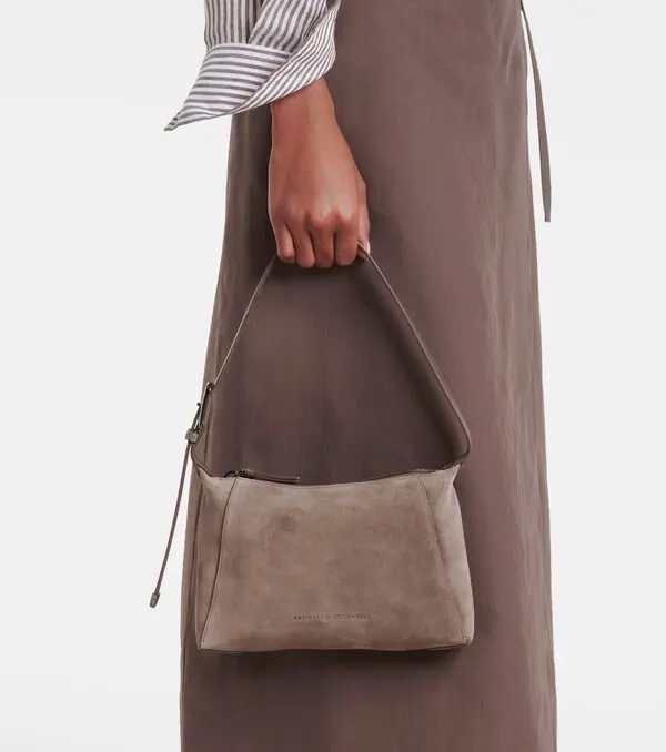 Brunello Cucinelli Duo Small Suede Shoulder Bag - Brown