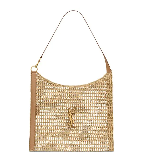 Saint Laurent Raffia Oxalis Crochet Shoulder Bag - Nude