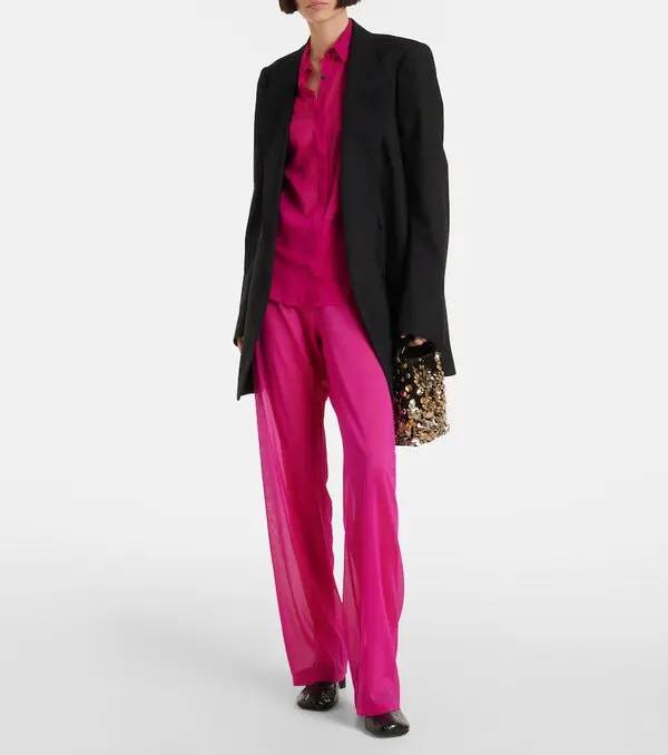 Dries Van Noten High-rise Silk-blend Wide-leg Trousers