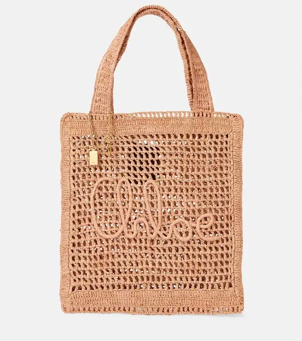 Chloé Raffia-effect Tote Bag - Beige