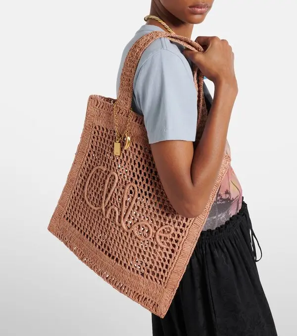 Chloé Raffia-effect Tote Bag - Beige