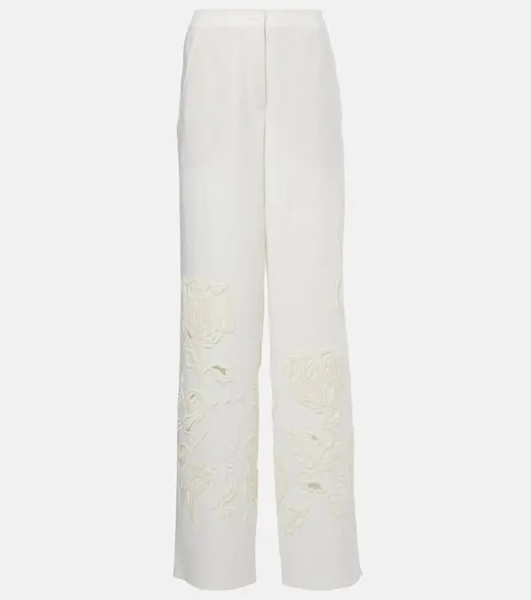 Dorothee Schumacher Embroidered Wide-leg Linen Trousers - White
