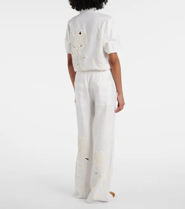 Dorothee Schumacher Embroidered Wide-leg Linen Trousers