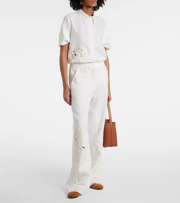 Dorothee Schumacher Embroidered Wide-leg Linen Trousers