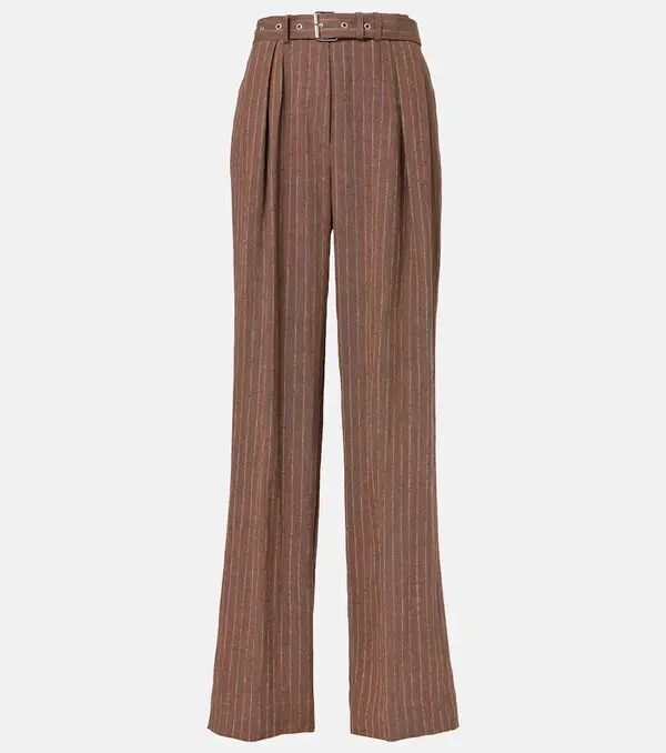 Dries Van Noten Linen-blend Wide-leg Trousers With Detachable Belt - Brown