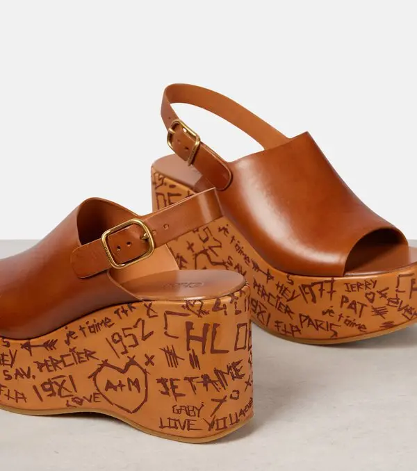 Chloé Maxime Leather Platform Wedges - Brown