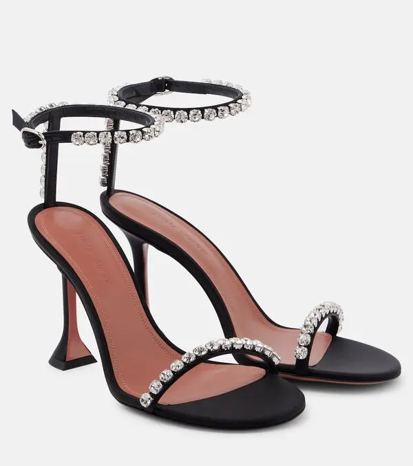 Amina Muaddi Gigi 95 Embellished Satin Sandals - Black