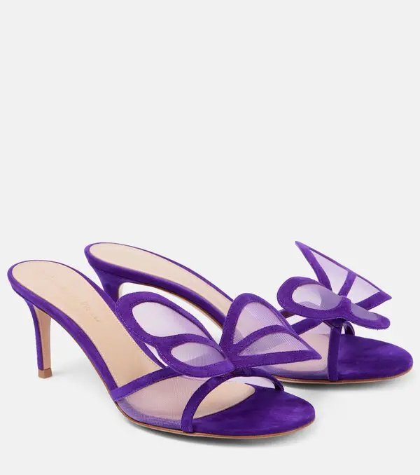 GIANVITO ROSSI Butterfly 70 Mesh And Suede Mules - Purple
