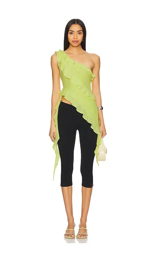 AFRM Vivica One-shoulder Ruffled Top - Green