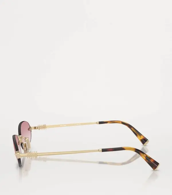 Miu Miu Metal Oval Sunglasses - Gold