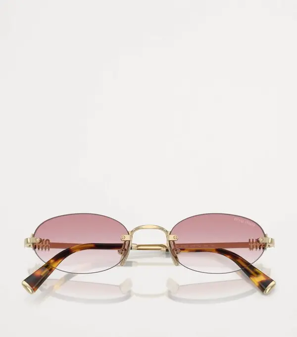 Miu Miu Metal Oval Sunglasses - Gold