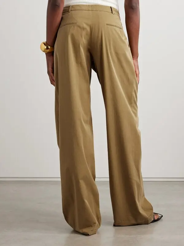 Another Tomorrow Pleated Organic Cotton-blend Twill Wide-leg Trousers - Green