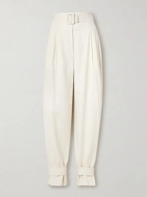 Another Tomorrow Belted Lyocell And Organic Cotton-blend Tapered Trousers - Neutrals