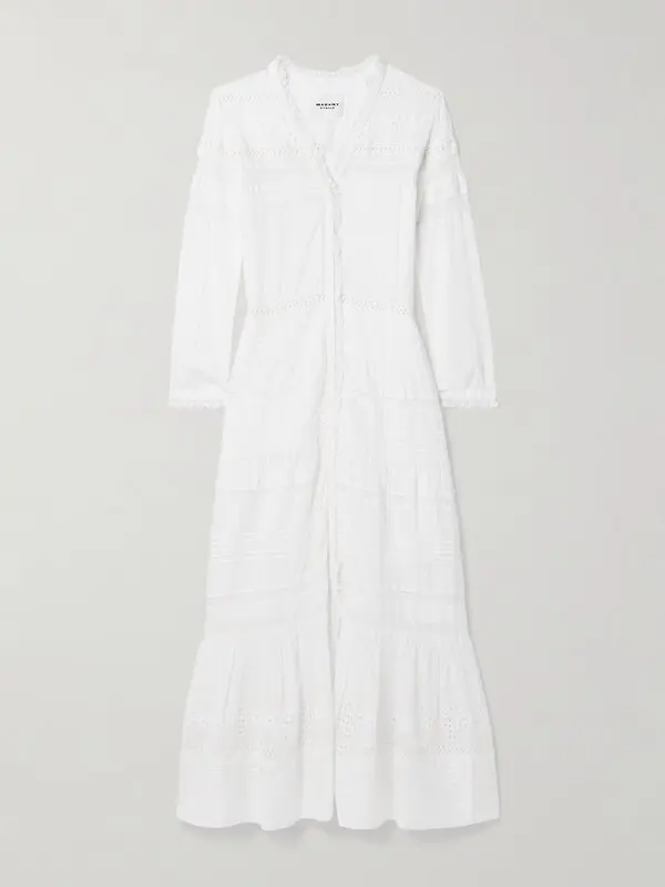 MARANT ETOILE Daniva Lace-trimmed Broderie Anglaise Organic Cotton-voile Maxi Dress - White