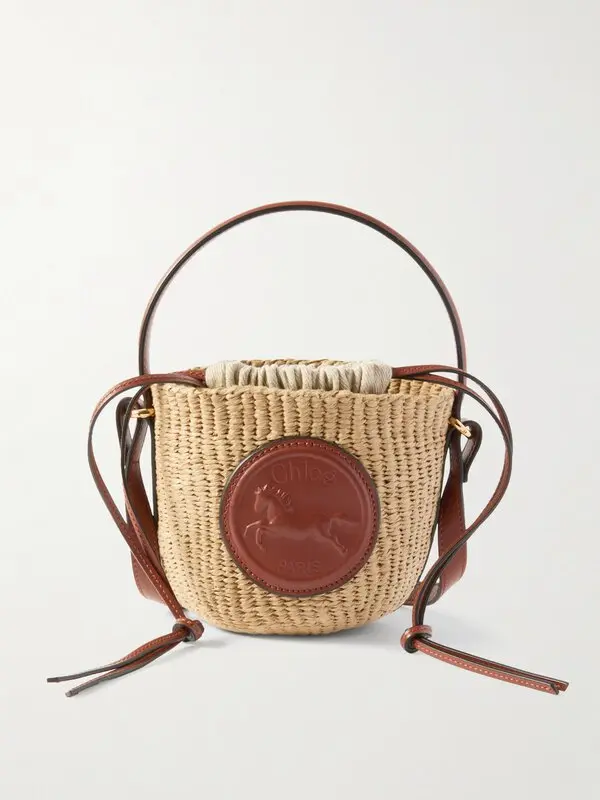 Chloé Embossed Leather-trimmed Raffia-like Bucket Bag - Neutrals