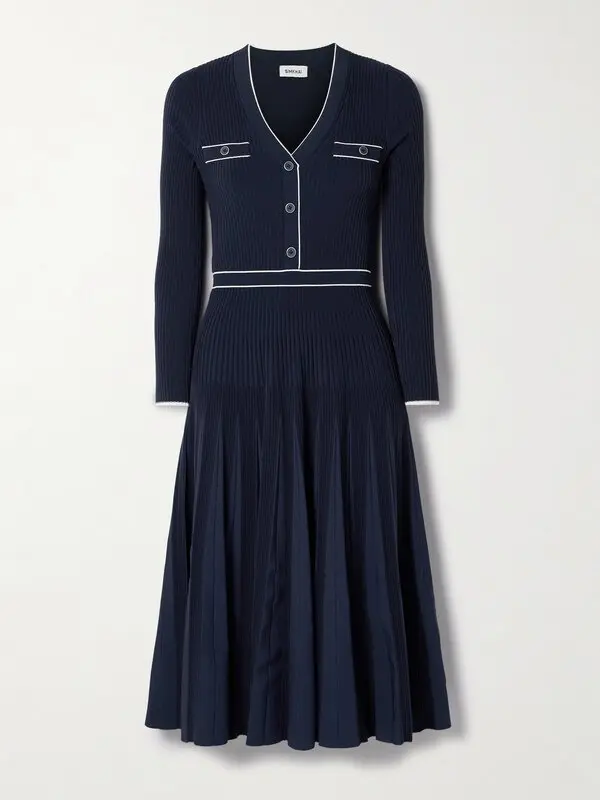 Simkhai Heloisa Pleated Striped Ribbed-knit Midi Dress - Blue