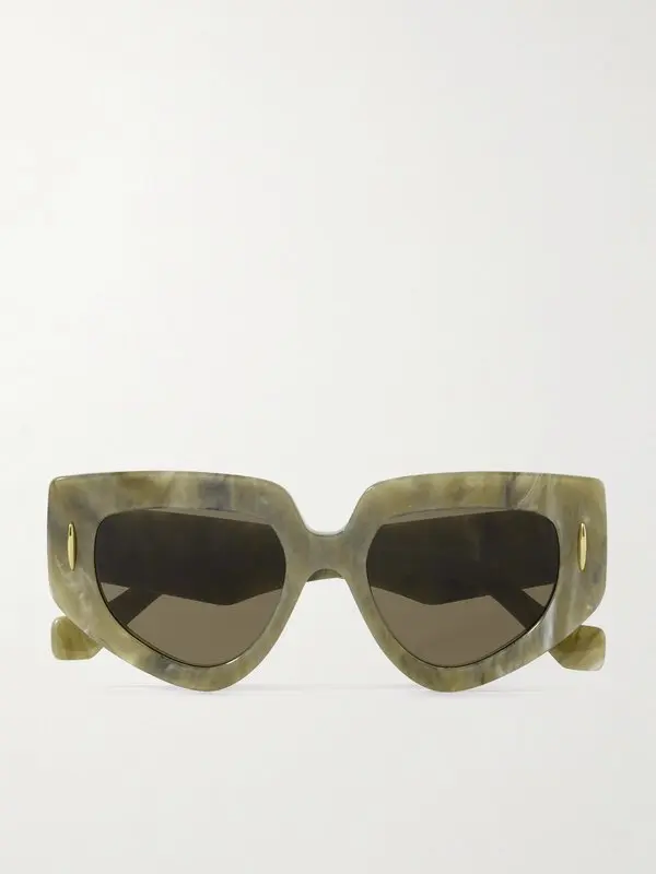 Loewe Cat Eye Acetate Sunglasses With Gold Tone Anagram Emblem - Green