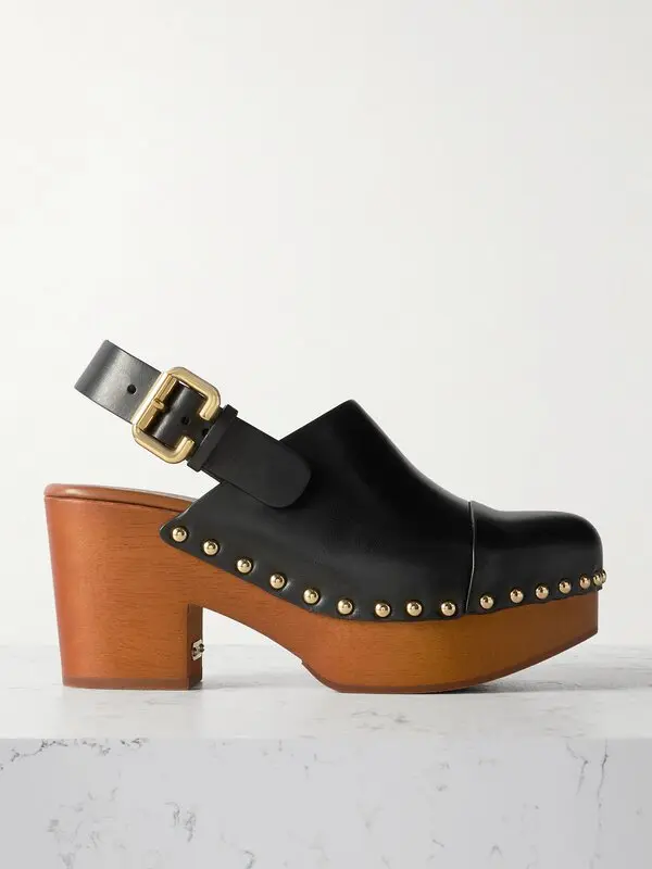 Chloé Jeannette Studded Leather Slingback Platform Clogs - Black