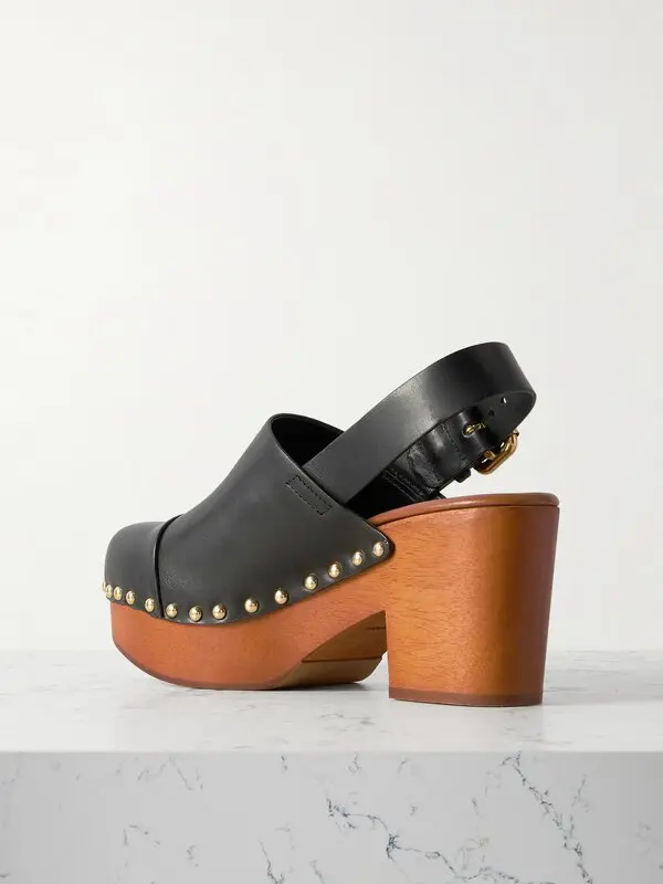 Chloé Jeannette Studded Leather Slingback Platform Clogs - Black