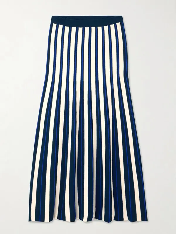 Escvdo Manglar Striped Knitted Organic Cotton Midi Skirt - Blue