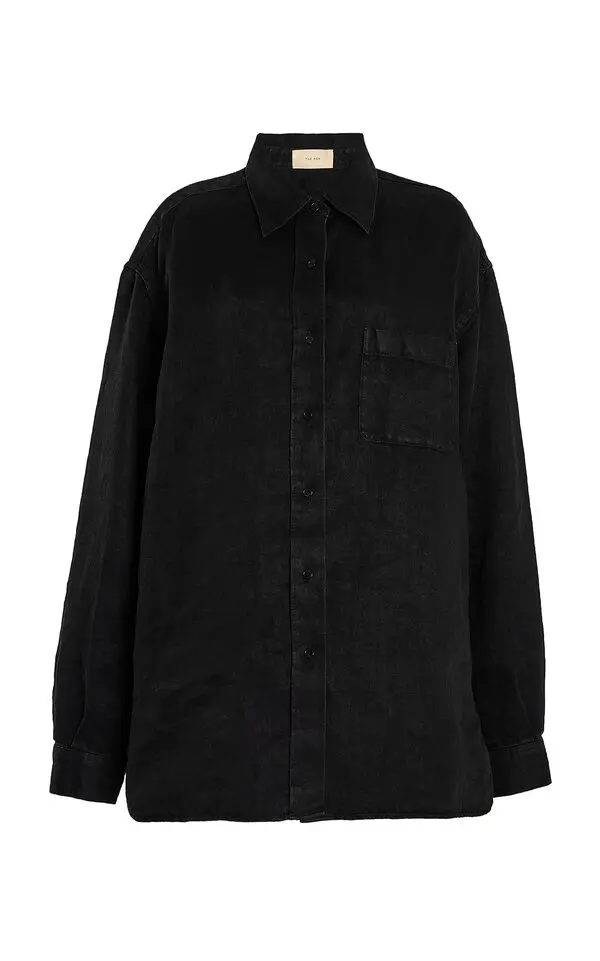 THE ROW Nesson Linen-denim Shirt - Black
