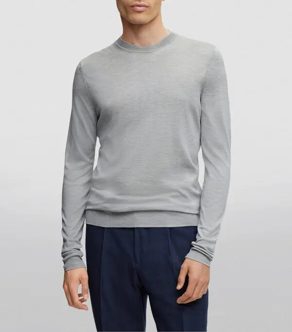 BOSS Fine Knit Mock Neck Sweater - Silver
