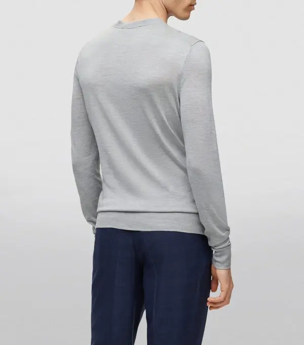 BOSS Fine Knit Mock Neck Sweater - Silver