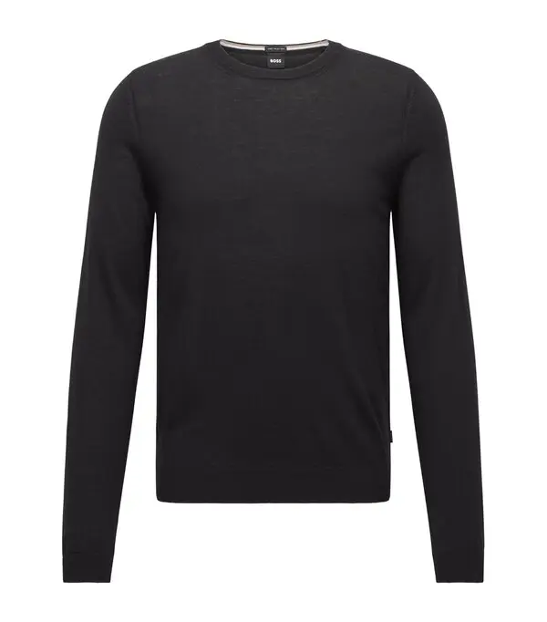 BOSS Virgin Wool Crew-neck Sweater - Black