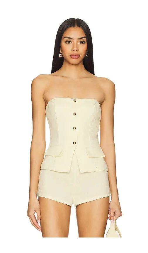 MORE TO COME Strapless Top With Decorative Pocket Flaps And Gold-tone Accent Buttons - Yellow