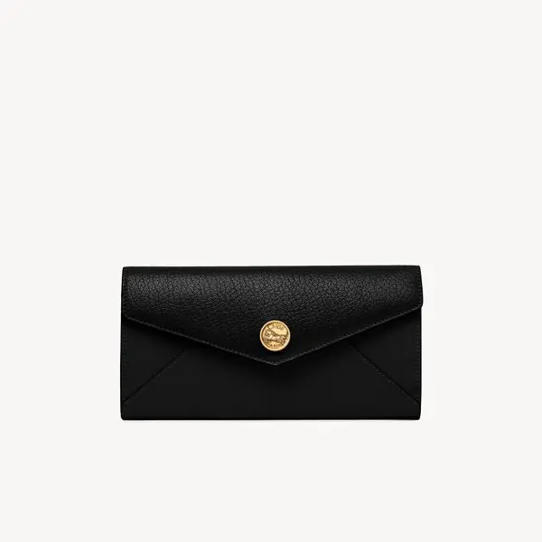 Chloé Envelope Long Wallet With Flap In Grained Leather - Black