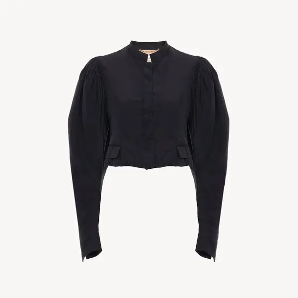 Chloé Puff-sleeve Cropped Jacket In Silk Faille - Black