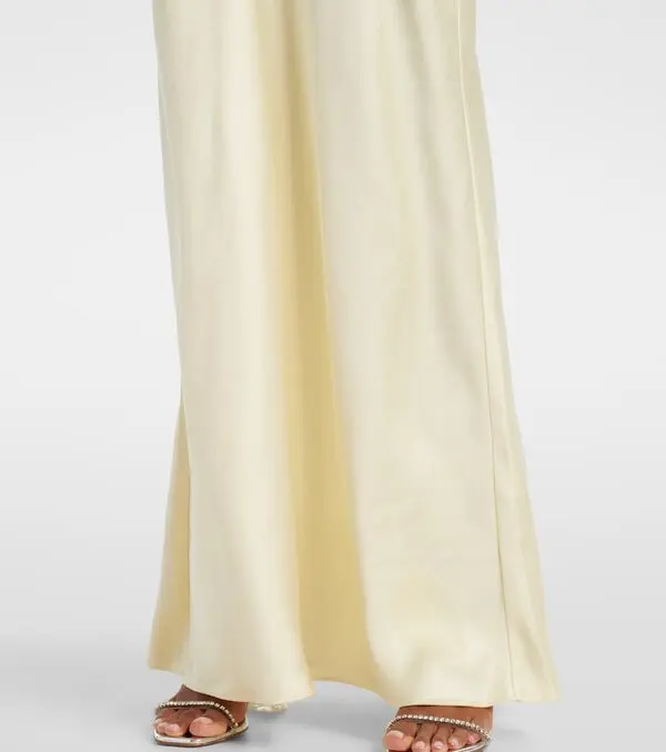 SELF-PORTRAIT Floral Appliqué Satin Maxi Dress - Yellow