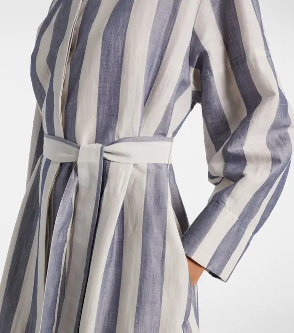Max Mara Striped Ramie And Cotton Midi Dress