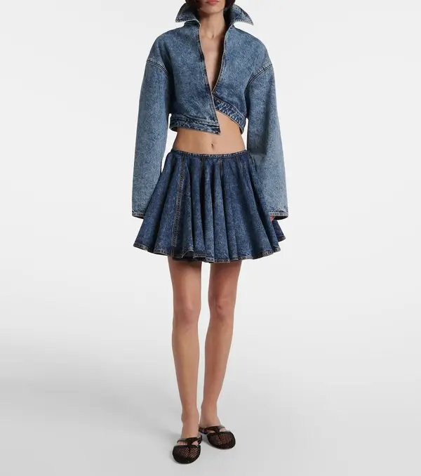 Alaïa Pleated Denim Mini Skirt