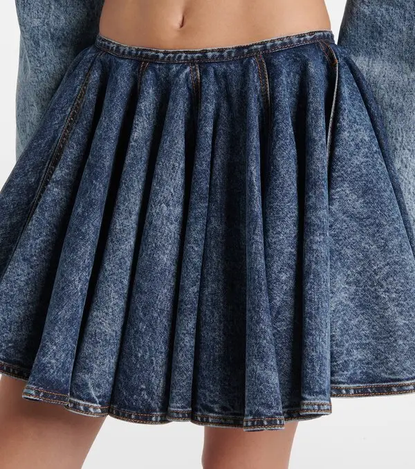 Alaïa Pleated Denim Mini Skirt