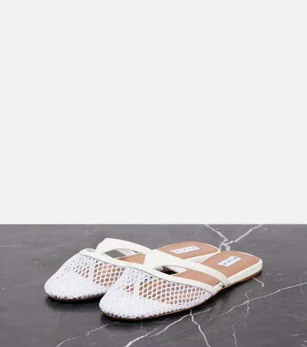 Alaïa Leather And Fishnet Mules - White